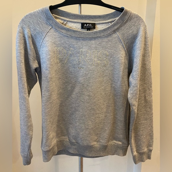 A.P.C. | Tops | Apc Light Grey Sweatshirt With Gold Embroidered Paris ...